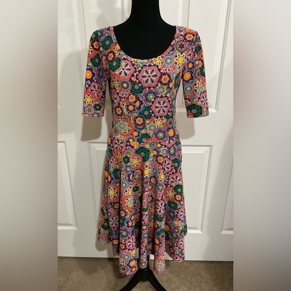 LuLaRoe | Dresses | Lularoe M Pink And Purple Fit And Flare Nicole ...
